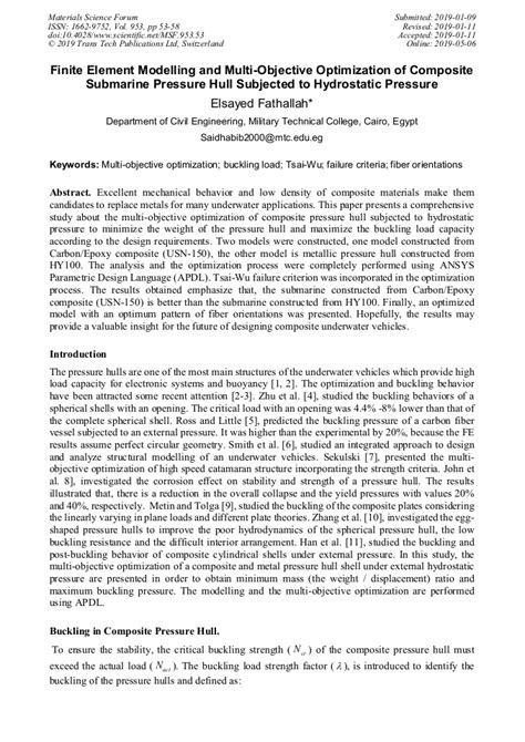 Finite Element Modelling And Multi Objective Optimization Of Composite Submarine Pressure Hull