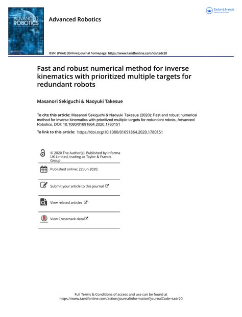 pdf fast and robust numerical method for inverse kinematics with
