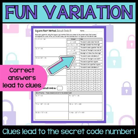 Solving Quadratic Equations By Square Root Method Secret Code Worksheets Made By Teachers