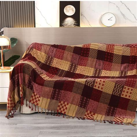Patchwork Style Throw Large Blankets Sofa Double Bed Armchair Soft