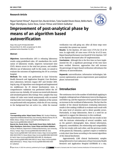 Pdf Improvement Of Post Analytical Phase By Means Of An Algorithm Based Autoverification