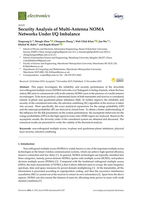 Pdf Security Analysis Of Multi Antenna Noma Networks Under I Q Imbalance