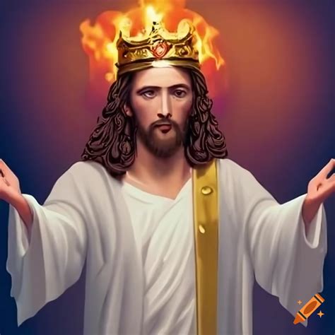 Majestic Jesus Christ Wearing A Golden Belt With White Robe And Golden