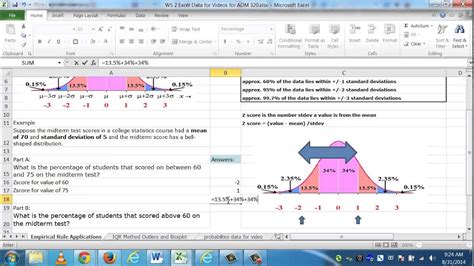 Applications Of Empirical Rule Using Excel Youtube