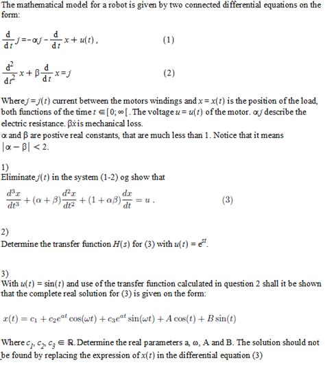 solved the mathematical model for a robot is given by two