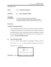 LECTURE OF RANDOM VARIABLEstu Doc Mathematics QS Topic Random Variables Lesson Plan