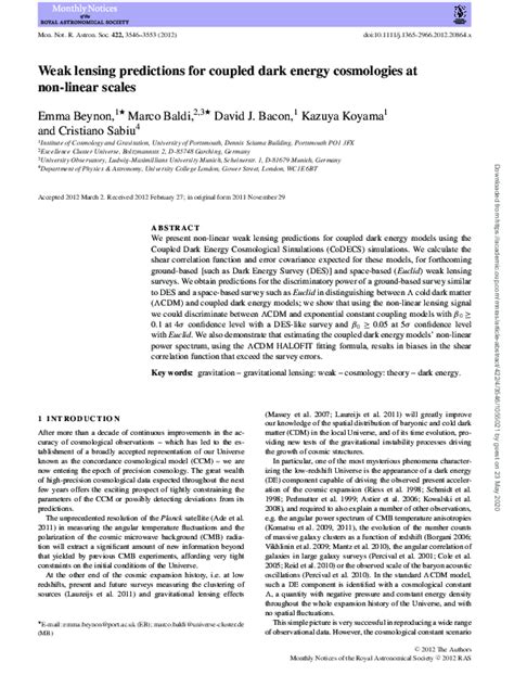 Pdf Weak Lensing Predictions For Coupled Dark Energy Cosmologies At