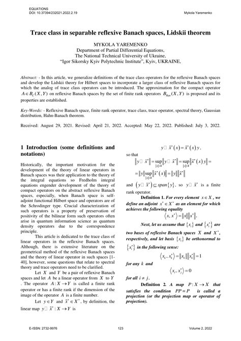 Pdf Trace Class In Separable Reflexive Banach Spaces Lidskii Theorem