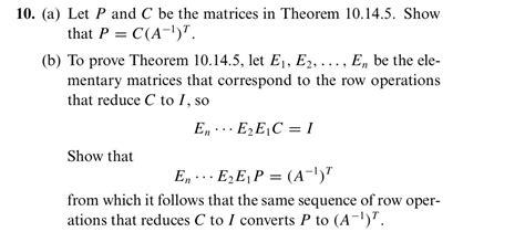 Solved 10 A Let P And C Be The Matrices In Theorem Chegg Com