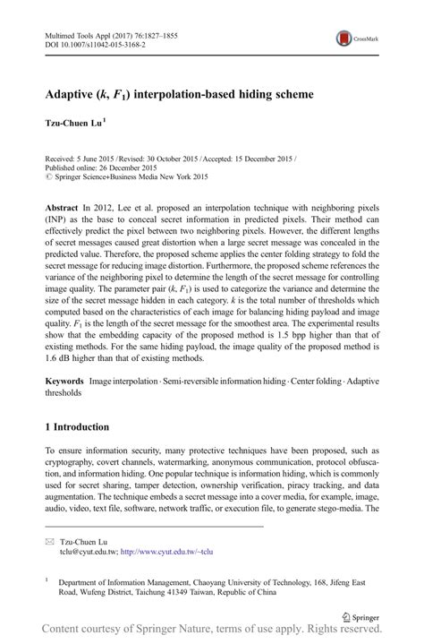 Adaptive K F 1 Interpolation Based Hiding Scheme Request Pdf