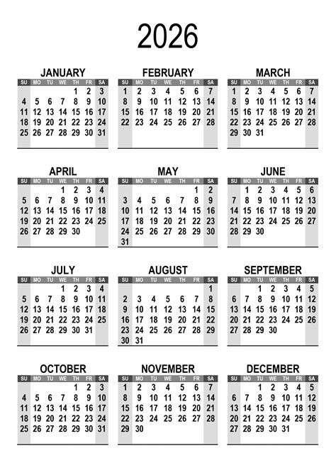 Free Printable Calendar 2026 Week Starts From Sunday Free Calendar Su