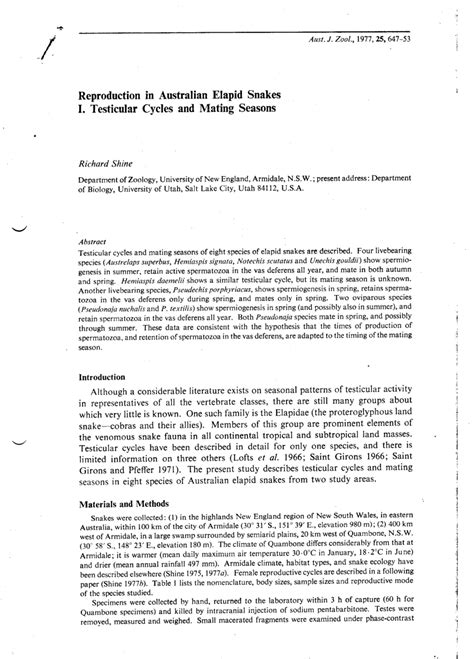 PDF Reproduction In Australian Elapid Snakes II Testicular Cycles And Mating Seasons