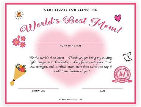 Free Printable Best Mom Award Certificate Template Draw Craft Create