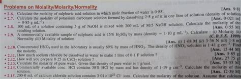 Problems On Molalitymolaritynormality 26 Calculate The Molality Of