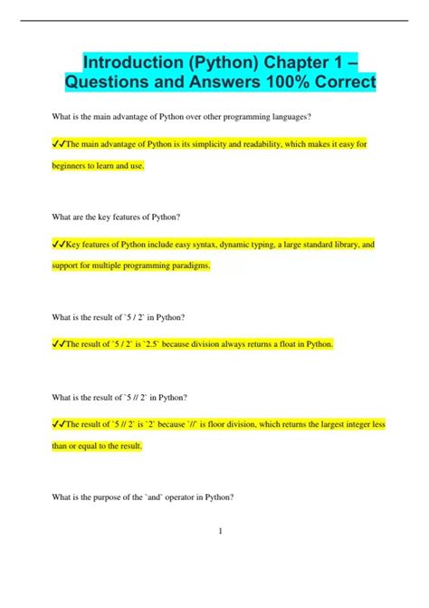 Introduction Python Chapter 1 Questions And Answers 100 Correct Introduction Chapter 1