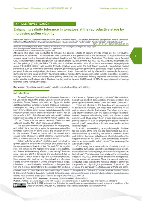 Pdf Enhancing Salinity Tolerance In Tomatoes At The Reproductive