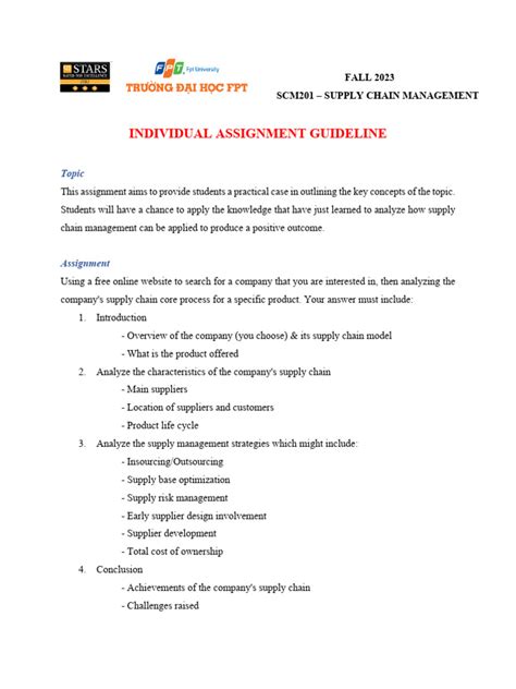 Individual Assignment Guideline Fa23 Pdf Supply Chain Outsourcing