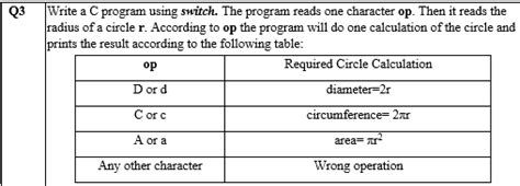 Solved Q3 Write A C Program Using Switch The Program Reads
