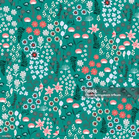 Coloful 자유 야생 꽃 패턴의 많은 종류 그려진된 초원 꽃 원활한 벡터 디자인 패션 직물 벽지 모든 지문에 대 한 손 0명에 대한 스톡 벡터 아트 및 기타 이미지
