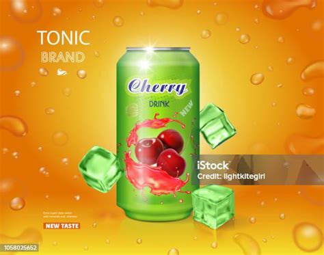 체리 감기 음료입니다 금속 주스 플래쉬 배너 3d 벡터 현실적인 그림을 광고 할 수 있다 0명에 대한 스톡 벡터 아트 및 기타 이미지 Istock