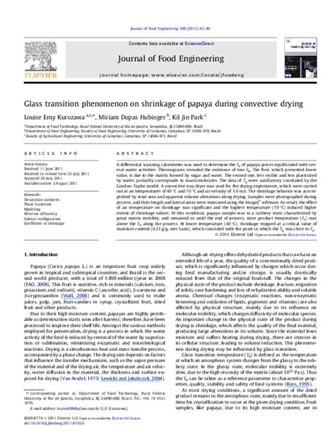 Pdf Glass Transition Phenomenon On Shrinkage Of Papaya During Convective Drying