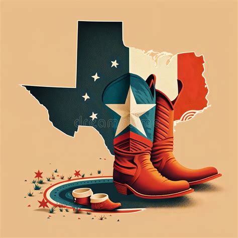 The Spirit Of Texas Digital Illustration Of Iconic Images And Vibrant Colors Stock Illustration
