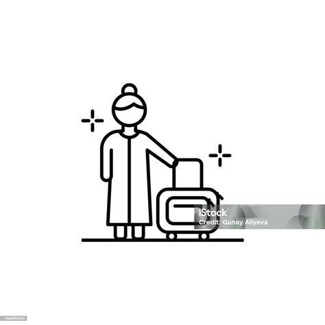 여자 수하물 공항 아이콘입니다 공항 라인 색상 아이콘의 요소 가방에 대한 스톡 벡터 아트 및 기타 이미지 가방 개념 공항 Istock