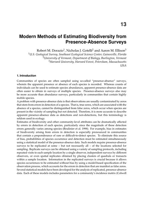Pdf Modern Methods Of Estimating Biodiversity From Presence Absence Surveys