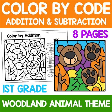 Addition Subtraction Color By Code Woodland Edition Etsy