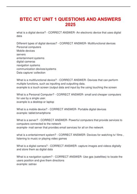 Btec Ict Unit 1 Questions And Answers 2025 Btec Ict Unit 1 Stuvia Us