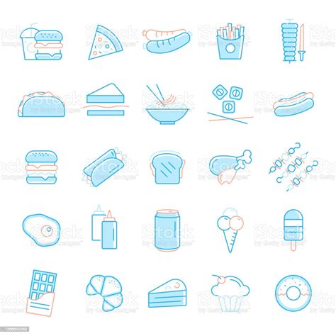패스트 푸드 및 길거리 음식 관련 플랫 라인 아이콘 세트 간단한 윤곽선 기호 아이콘입니다 마요네즈에 대한 스톡 벡터 아트 및 기타 이미지 Istock
