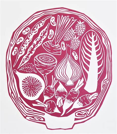 Eat Your Pinks Linocut Vegetable Print Kitchen Art Gardening T Pink