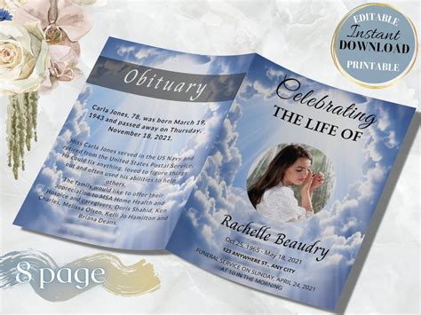 Tabloid Funeral Program Template 8 Page Funeral Program Template 11x17 Obituary Template For