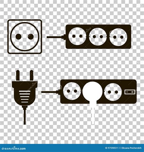 Set Of Vector Sockets And Switches Of Light With Shadow On Red