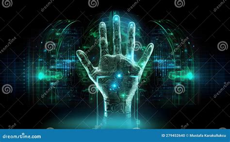 Touch Of Security Navigating The Holographic Landscape Of Internet Safety Stock Illustration