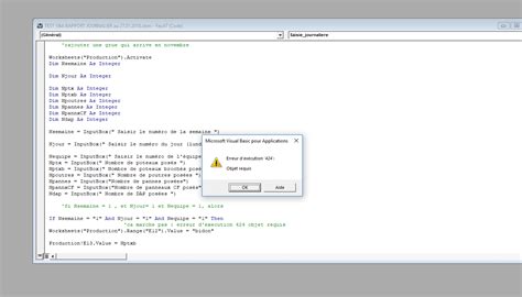 Problème objet requis Macros et VBA Excel