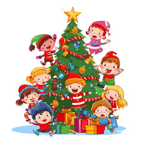 크리스마스 환호하다 클립 아트 만화 일러스트 어린이 트리 주위에 나무 벡터 만화 일러스트 나무 일러스트 벡터 일러스트 Png 일러스트 및 벡터 에 대한 무료 다운로드