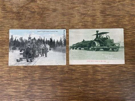 2 Steam Engine Logging Postcards Aumann Auctions Inc