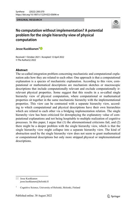 Pdf No Computation Without Implementation A Potential Problem For