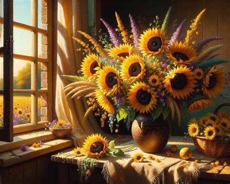 Malen Nach Zahlen Sonnenblumenstrauß Am Fenster
