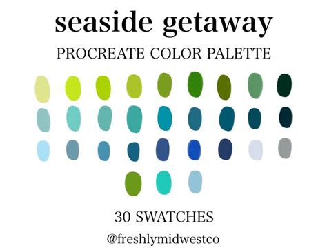 Seaside Getaway Procreate Color Palette Ipad Procreate Color Swatches Hand Picked Color Swatch