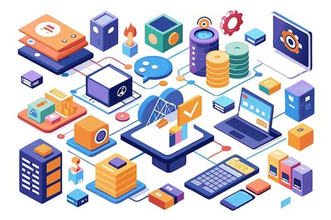 Isometric Illustration Of A Complex Network Of Interconnected Devices And Servers Representing