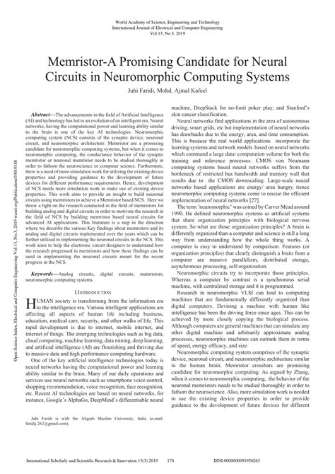 PDF Memristor A Promising Candidate For Neural Circuits In Neuromorphic Computing Systems