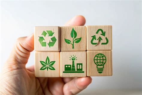 Concept Of Sustainability With Wooden Cube Icons For Environment