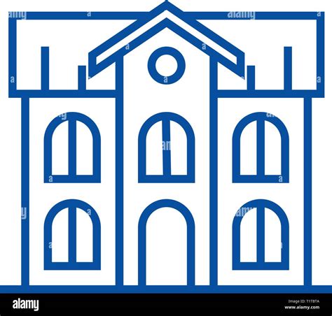 School Building Line Icon Concept School Building Flat Vector Symbol