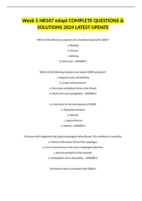 Week 5 Nr507 Edapt Complete Questions And Solutions 2024 Latest Update