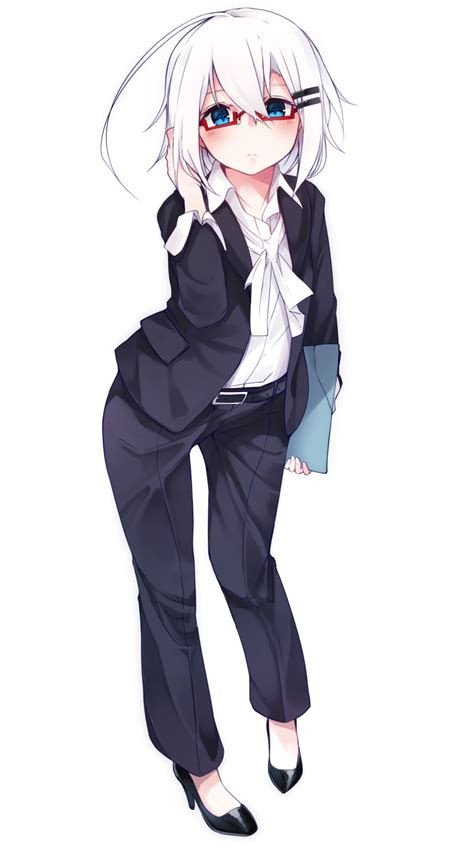 Safebooru 1girl Blue Eyes Business Suit Folder Haegiwa Hair Ornament
