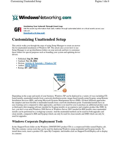 Customizing Unattended Setup Pdf Installation Computer Programs