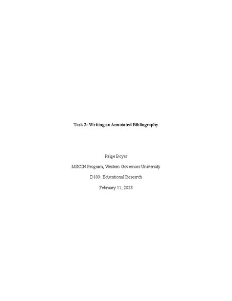 WGU C Task Final Annotated Bibliography On Middle Babe Engagement Studocu