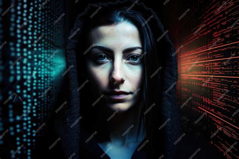Premium Ai Image Cyberenhanced Portrait Of A Female Hacker With A Datastream Background